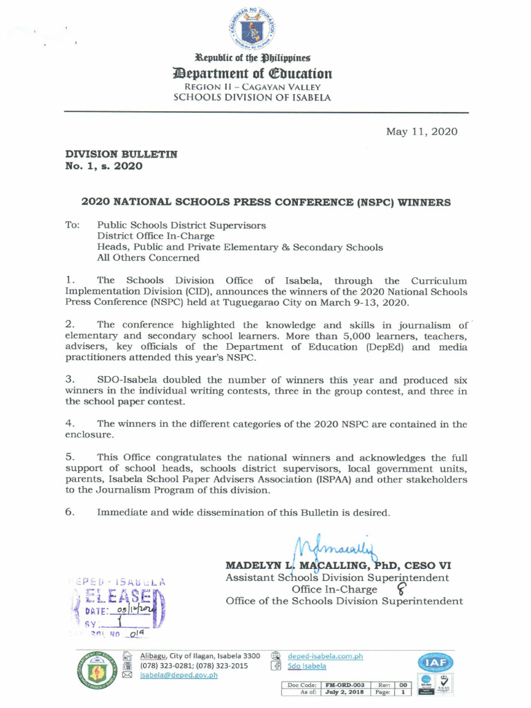 2020 National School Press Conference NSPC Winners | PDF