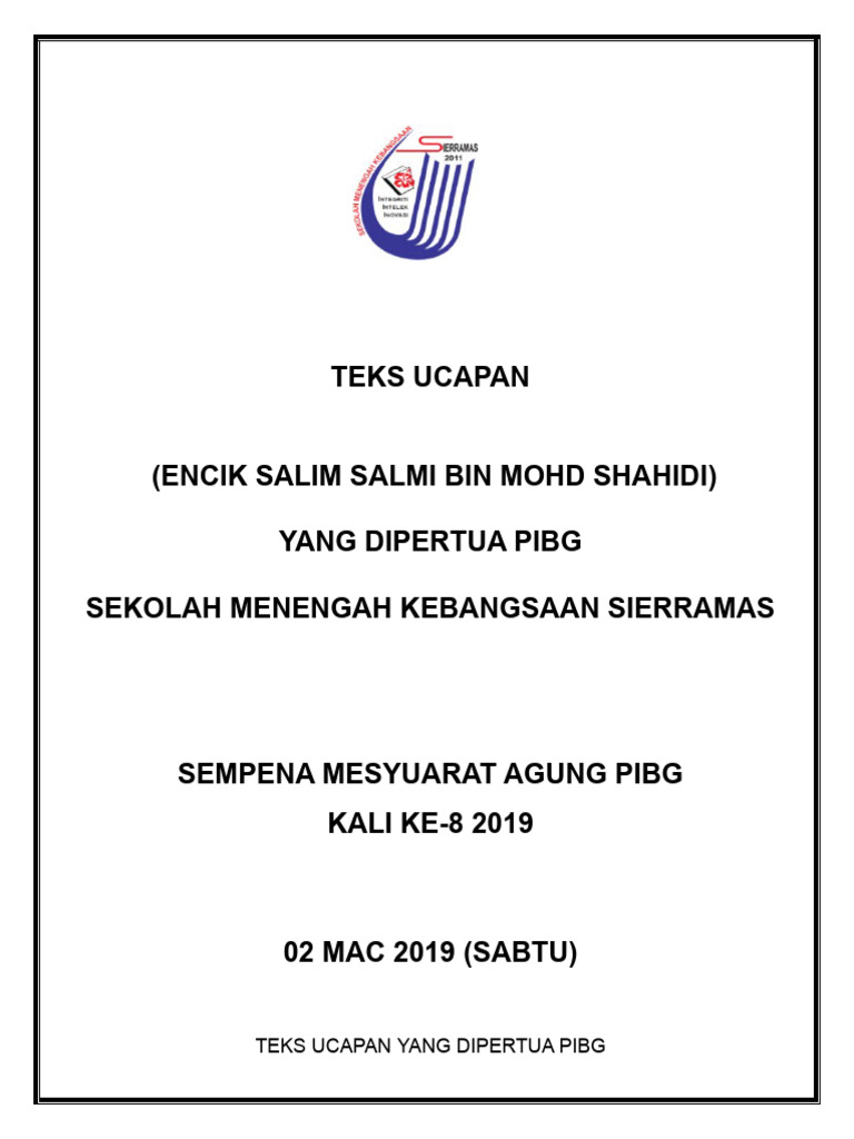 Teks Ucapan Ydp Pibg Mesyuarat Agung Pibg Kali Ke-8 | PDF