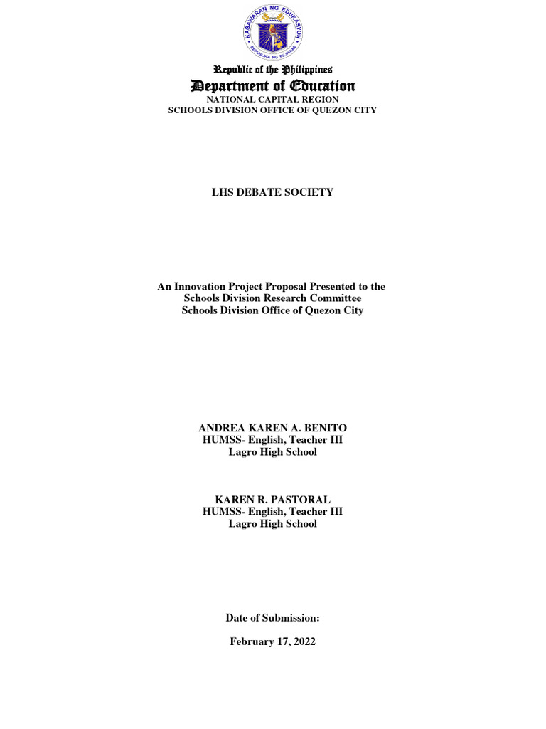 Project Proposal LHS Debate Soc PDF | PDF | Critical Thinking | Learning