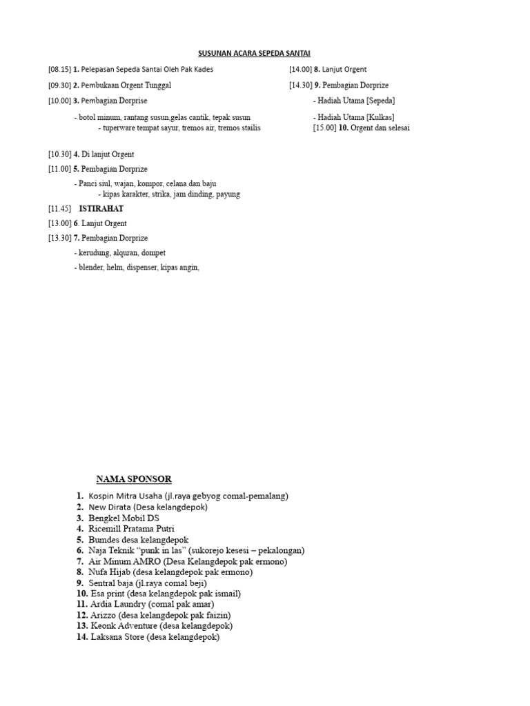 Susunan Acara Sepeda Santai 2 | PDF | Griya & Taman