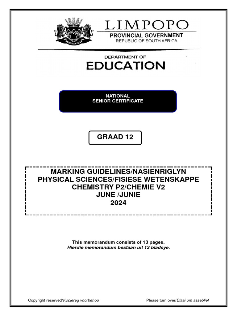 Physical Sciences P2 Memo Eng-Afr Jun 2024 LIMPOPO | PDF