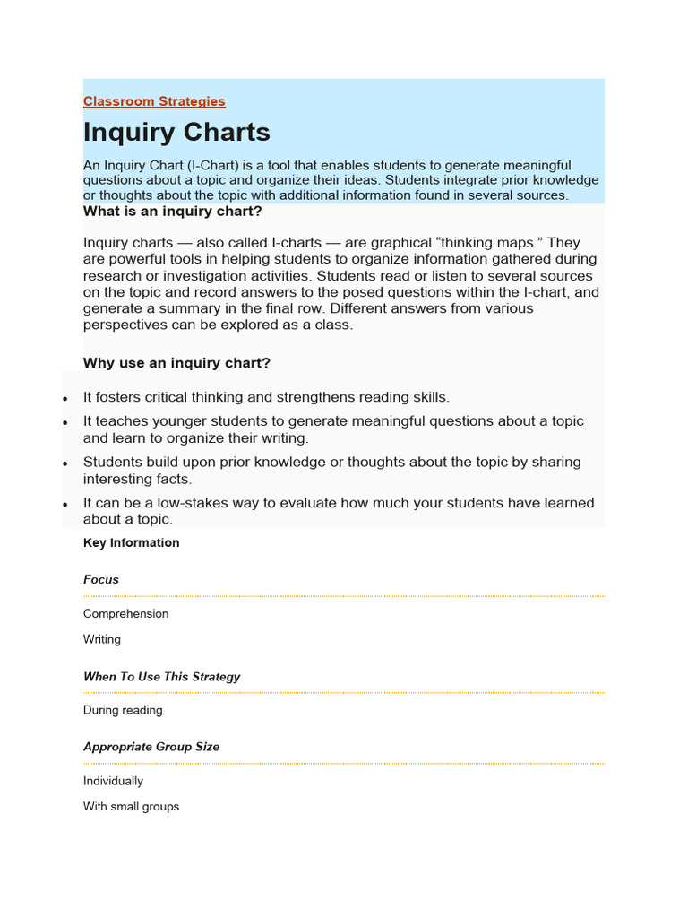 Classroom Strategies - Inquiry Charts | PDF | Inquiry Based Learning ...