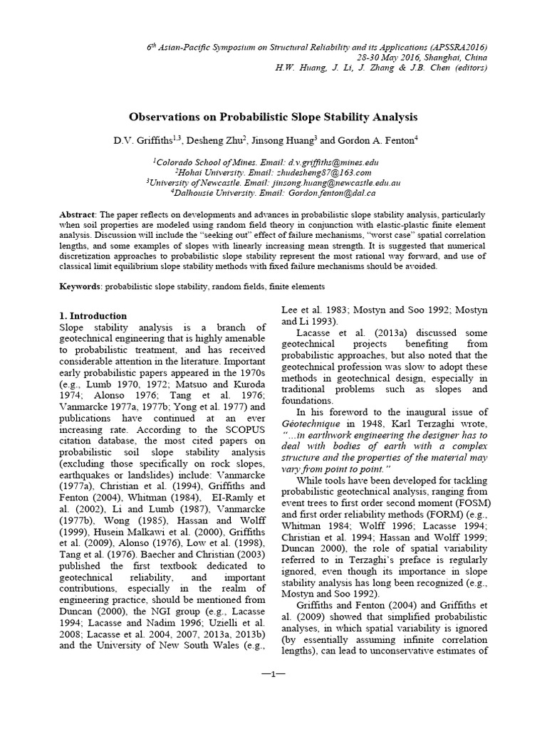 Observations On Probabilistic Slope Stability Analysis | PDF | Geotechnical Engineering | Finite ...