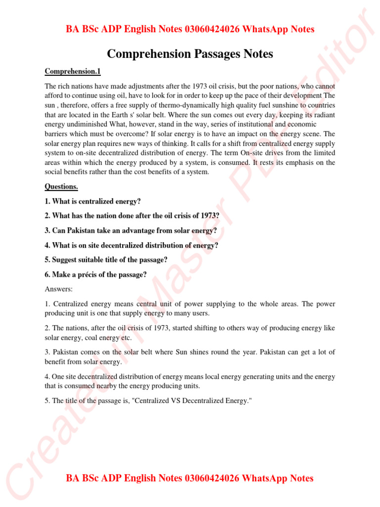 BSC ADS ENGLISH Comprehension & Precis Writing | PDF | Nuclear Power | Science