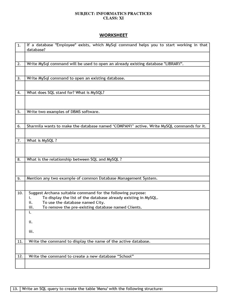 HOLIDAYS HW IP XI Page 3 | PDF | Databases | Table (Database)