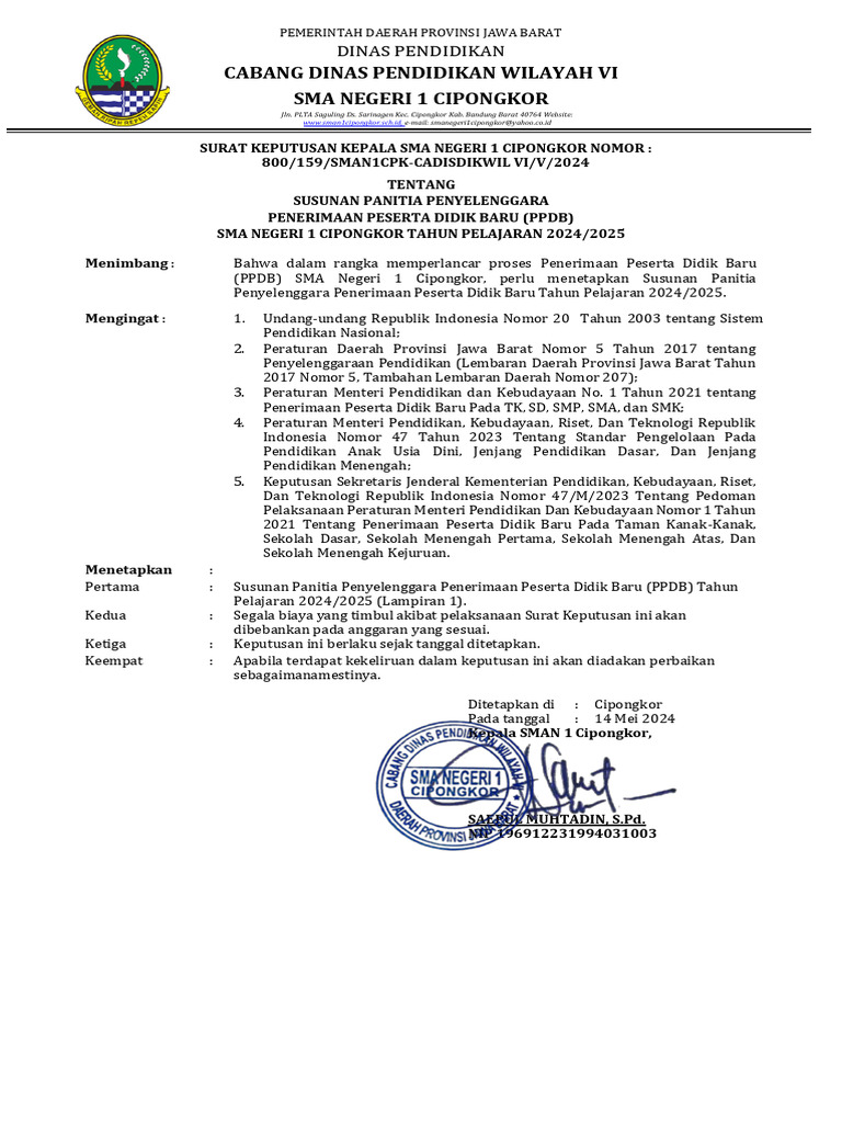 SK Panitia PPDB 2024-1 | PDF