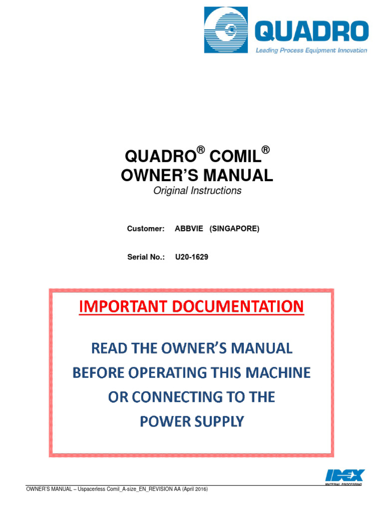 U20 Comil - 1629 Owner's Manual (Double-Sided) | PDF | Screw | Switch