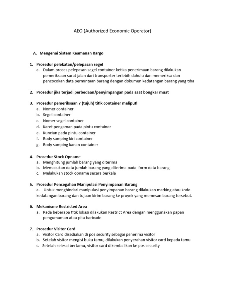 AEO (Authorized Economic Operator) | PDF | Teknologi & Rekayasa