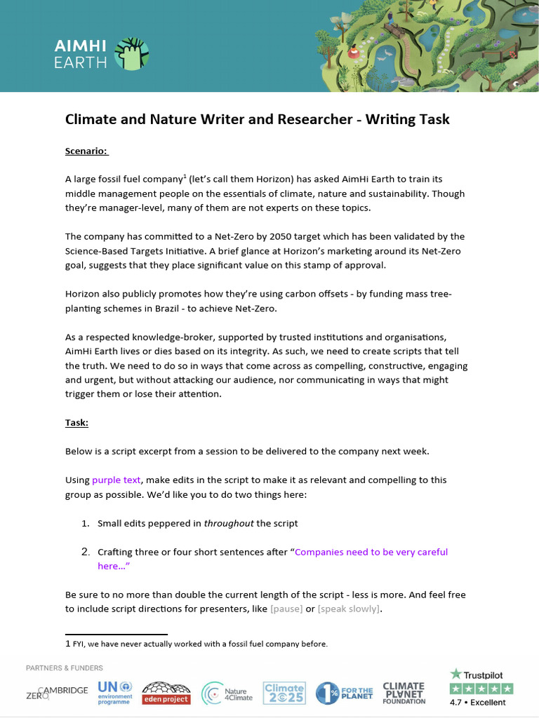 Climate & Nature Researcher & Writer_Writing Task | PDF | Environment ...