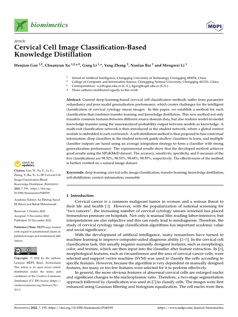 Cervical Cell Image Classification-Based Knowledge Distillation ... Cervical Cell Image Classification-Based Knowledge Distillation ...