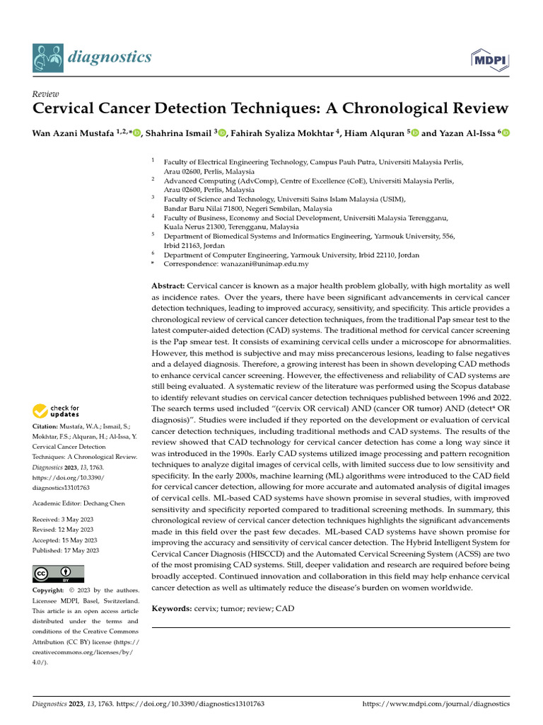 Cervical Cancer Detection Techniques A Chronological Review 2 Pdf