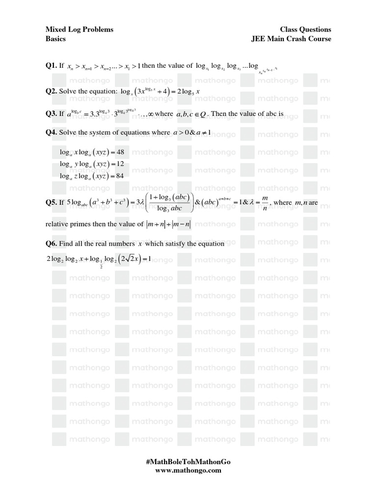 Mixed Logarithm Problem Set | PDF