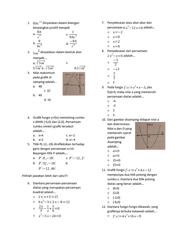 Soal Matematika Semester Tahun 2023 Word | PDF