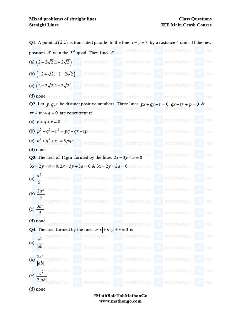 1.mixed Problems of Straight Lines - Straight Lines - Class Question ...