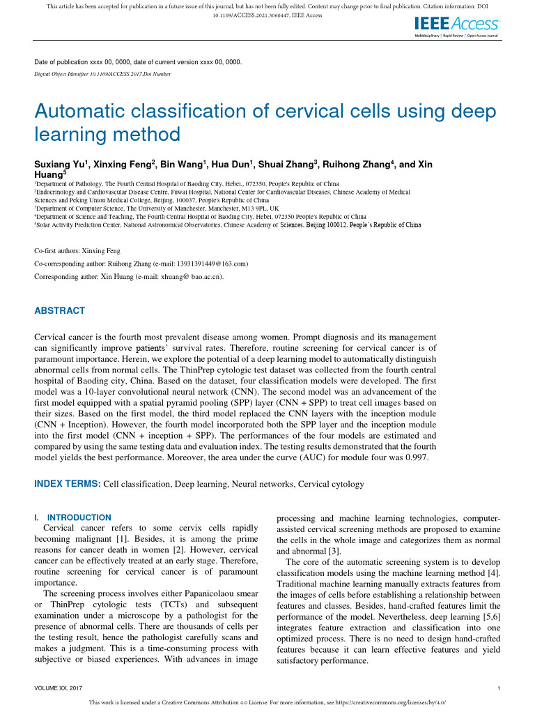 Deep Learning for Cervical Cell Classification | PDF | Deep Learning ...