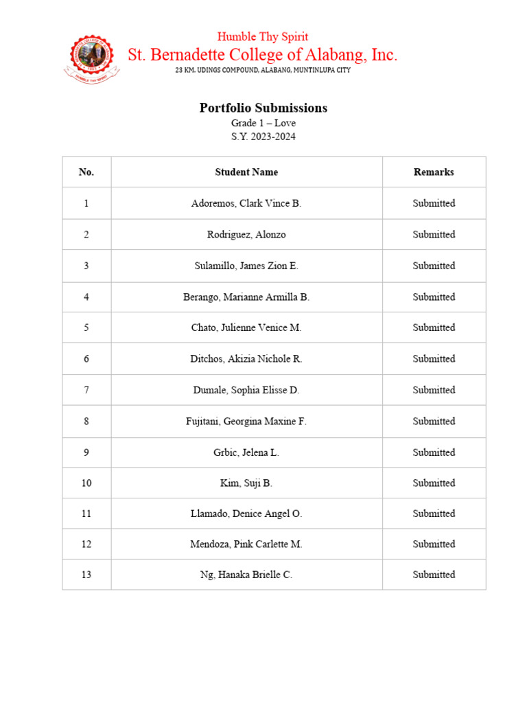 Portfolio Submissions | PDF