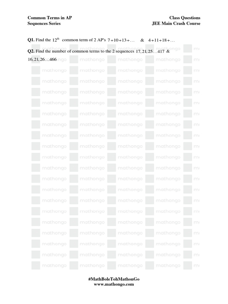 Mon Terms in AP - Sequence Series - Class Question - JEE Main Crash ...