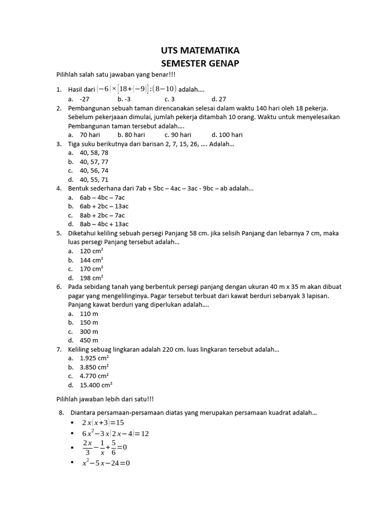 Soal Matematika UAS Tahun 2024 Revisi | PDF | Metode & Bahan Ajar