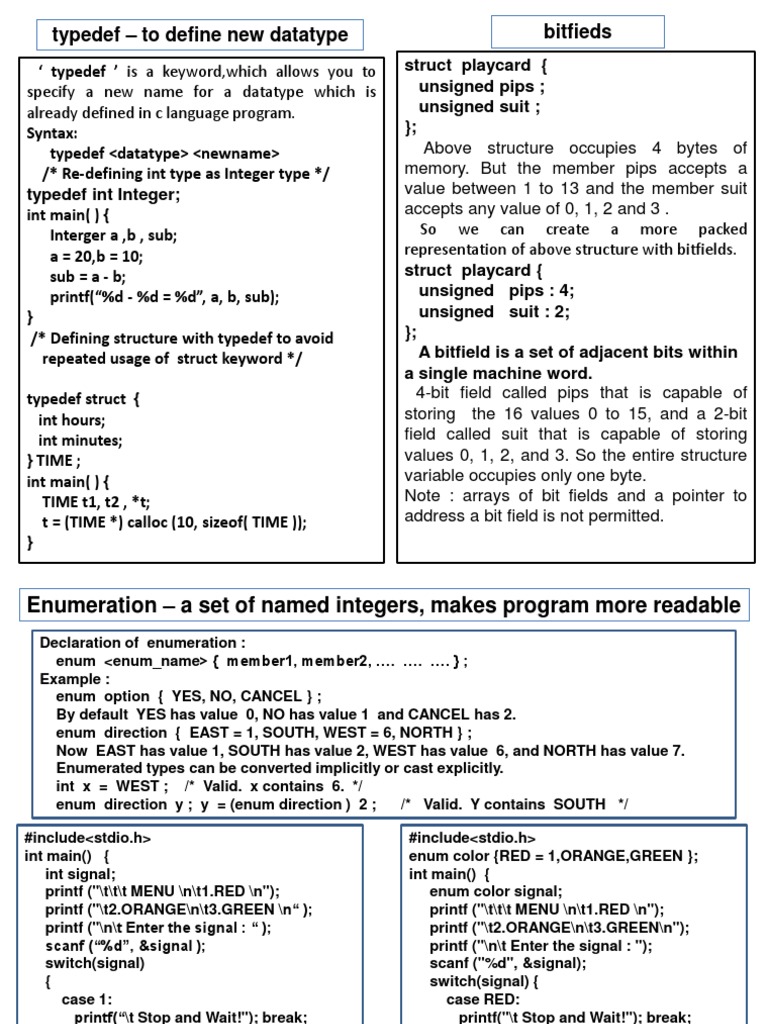 Typedef To Define New Datatype Bitfieds Pdf Inputoutput Software Engineering