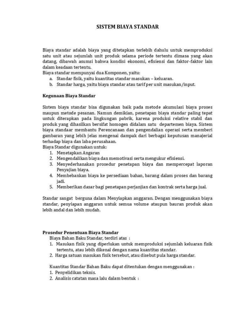 Panduan Sistem Biaya Standar Efisien | PDF
