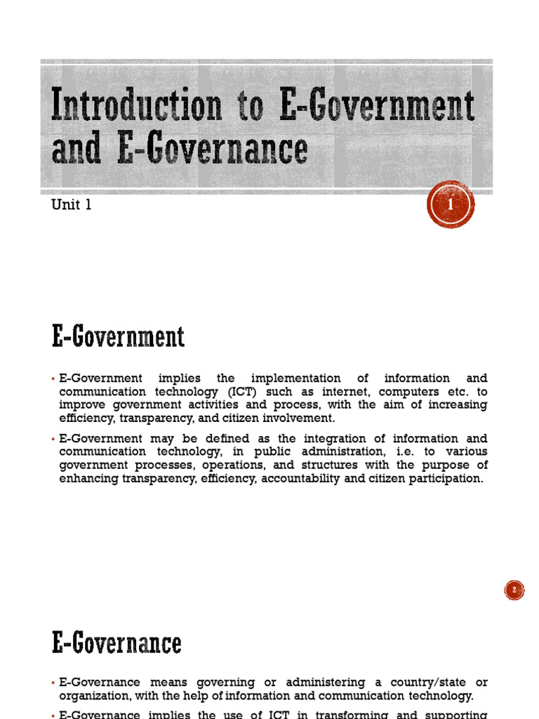 Unit 1 - Introduction To E-Government and E-Governance | PDF | E Government | Information And ...