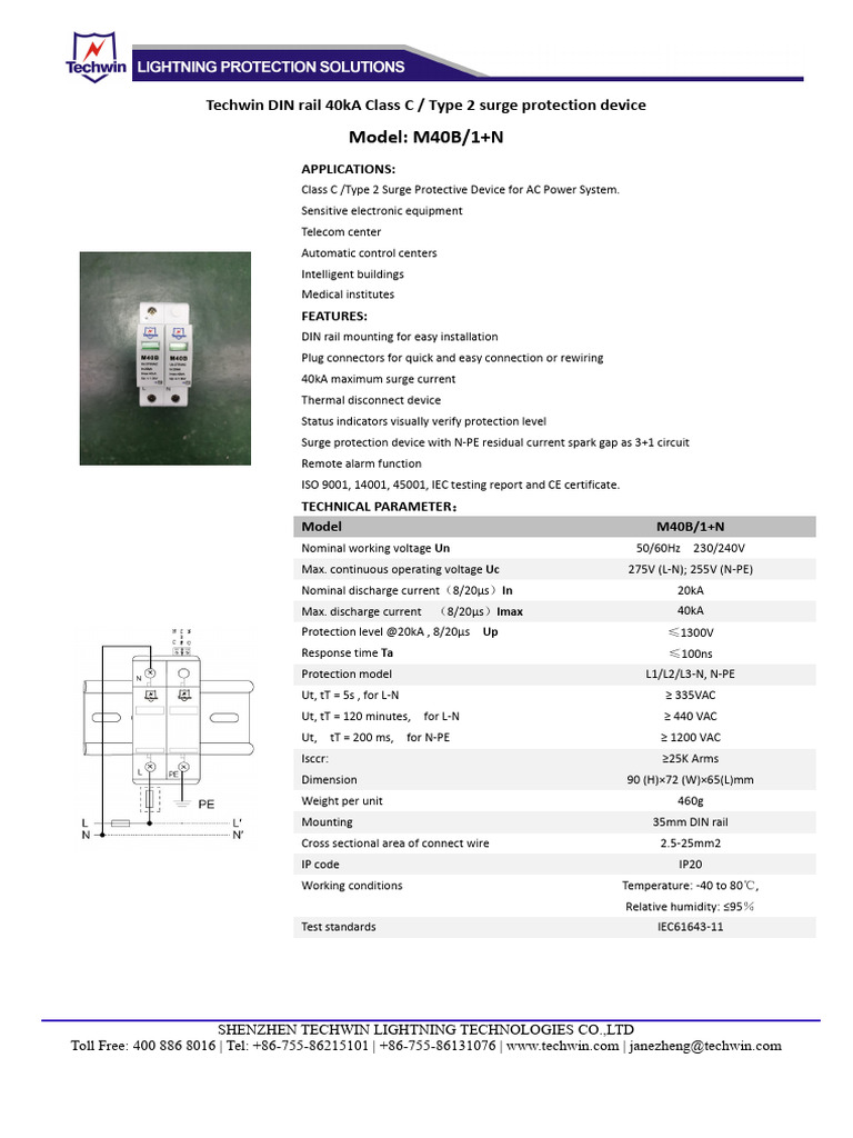 M40B1+N - SPD Datasheet | PDF | Electrical Equipment | Electrical Engineering