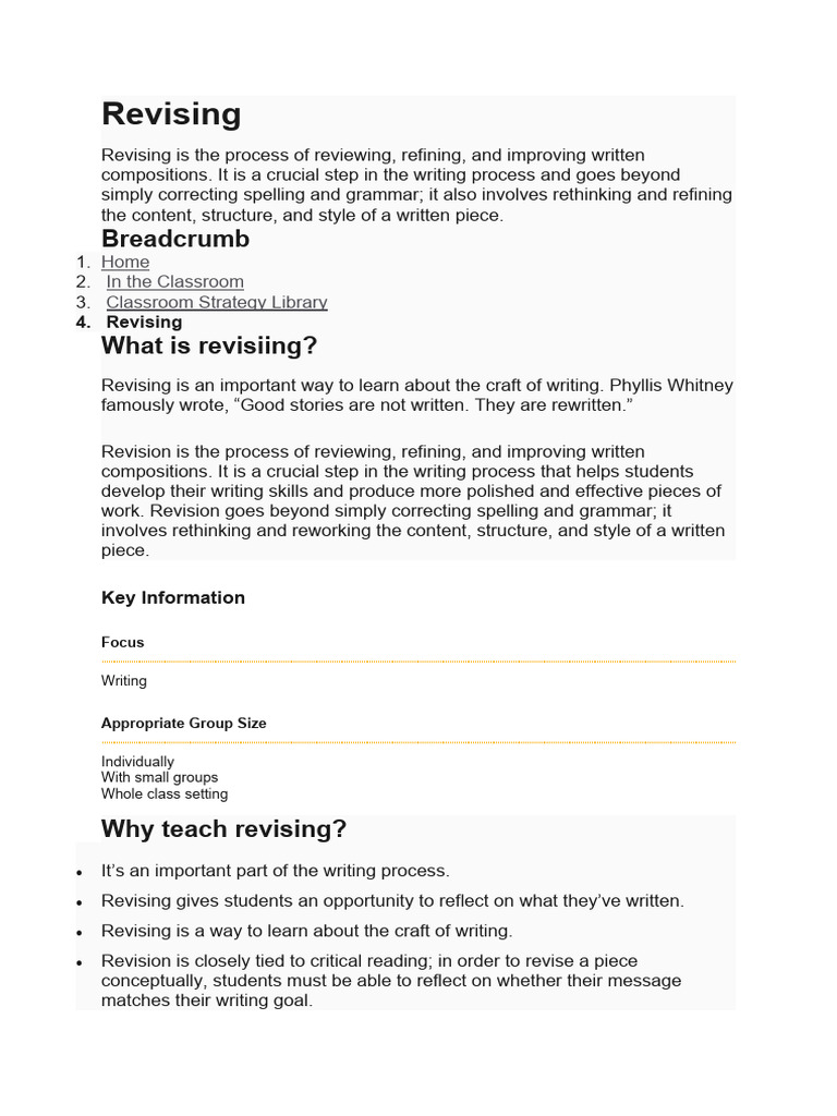Revising Teaching Strategies | PDF | Writing | Learning