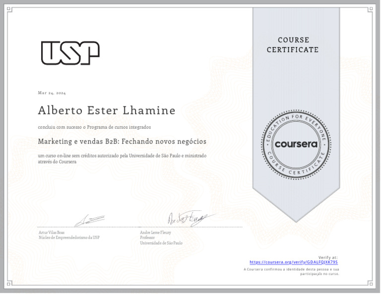 Certificado de Dde Markiting de Usp | PDF