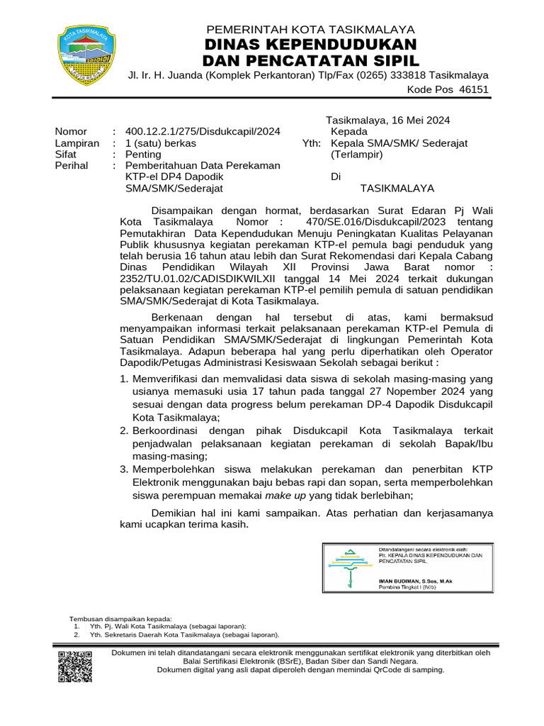 Surat Pemberitahuan edaranDTP KTP-el DP4 | PDF