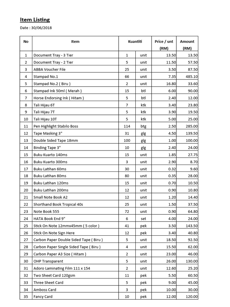 Stok 2018 | PDF | Printing Materials | Office Work