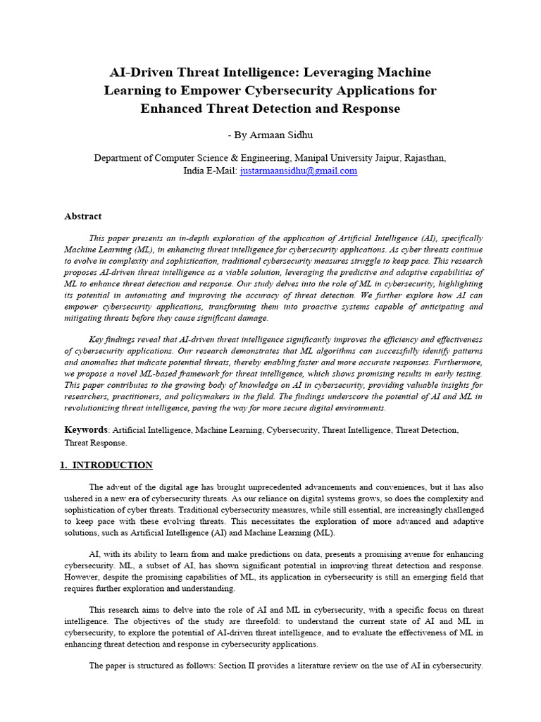 Ai Driven Threat Intelligence Leveraging Machine Learning To Empower Cybersecurity Applications