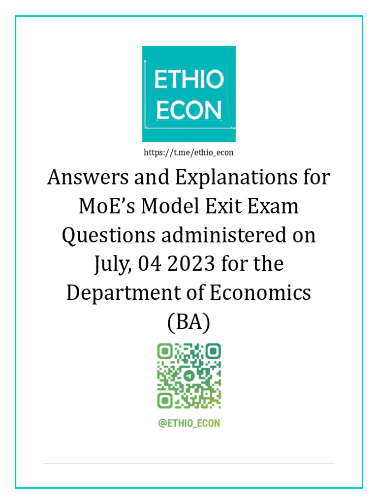 MoE Economics Exit Exam Answers 2023 | PDF | Money | Demand For Money