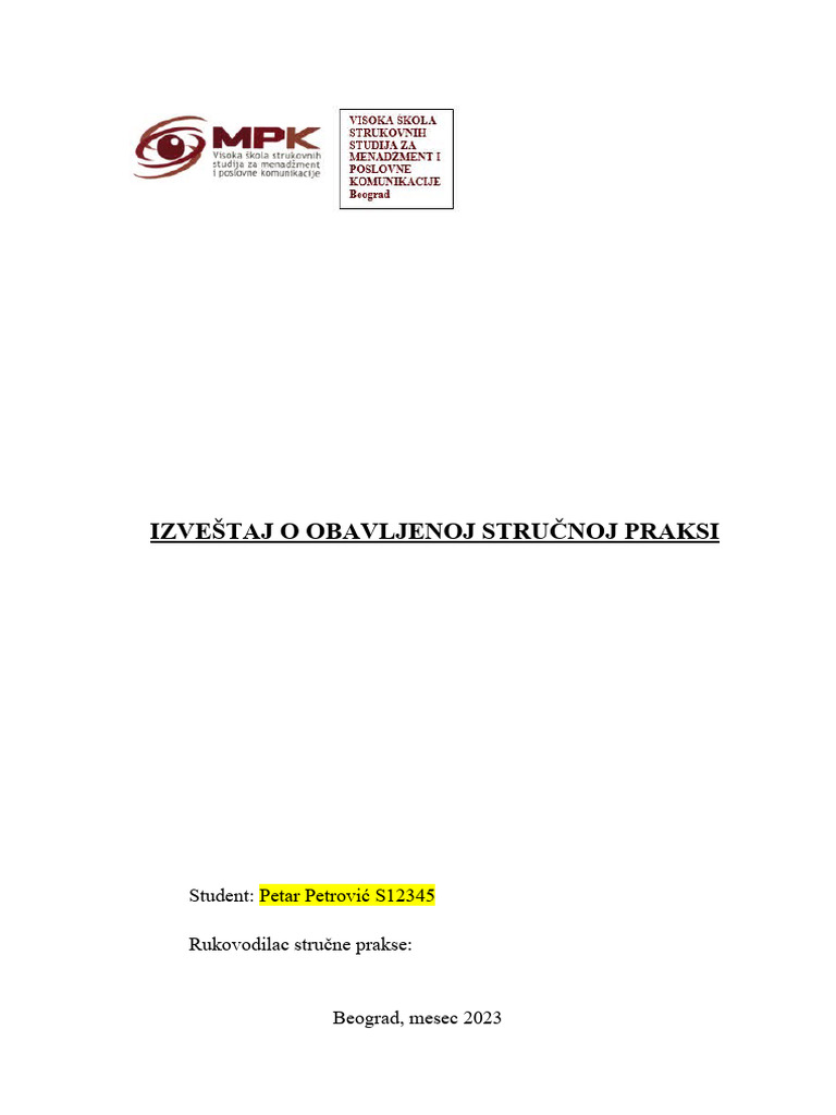 Elaborat-Template MPK IZVEŠTAJ | PDF