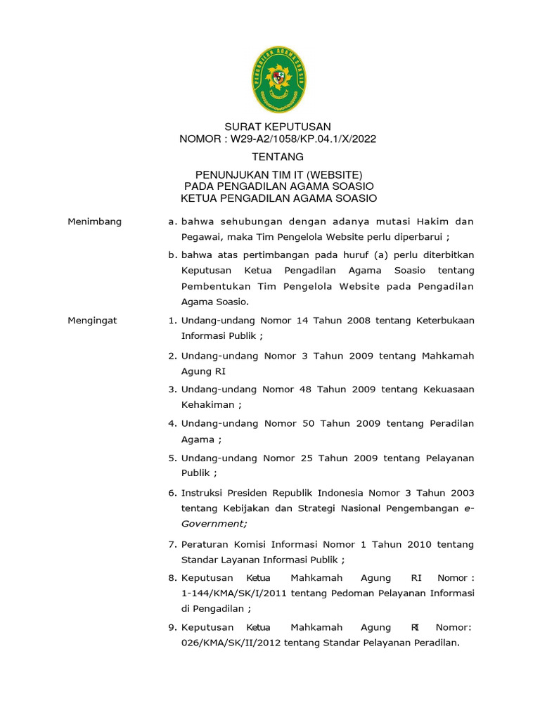 SK Penunjukan Tim IT Baru | PDF