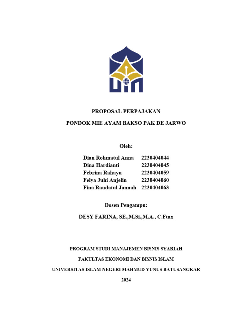 Proposal Perpajakan Mie Ayam Pak De Jarwo | PDF | Bisnis