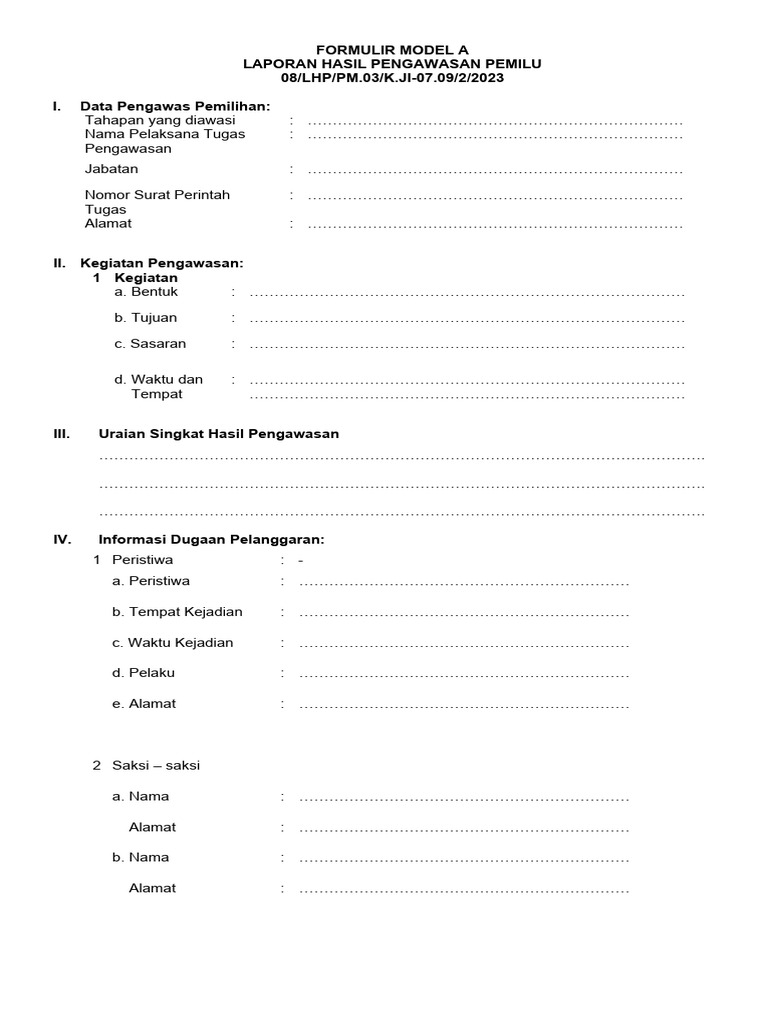 FORMULIR MODEL A bLANK | PDF