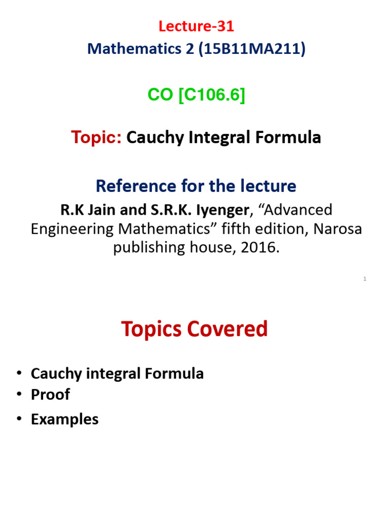 Cauchy Integral Formula Lecture | PDF | Function (Mathematics) | Integral