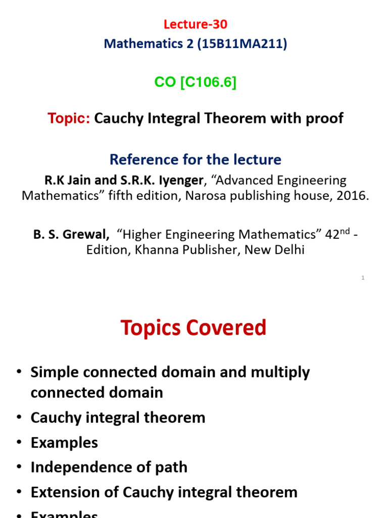 Maths 2 L30 Cauchy Integral Theorem With Proof Pdf Integral