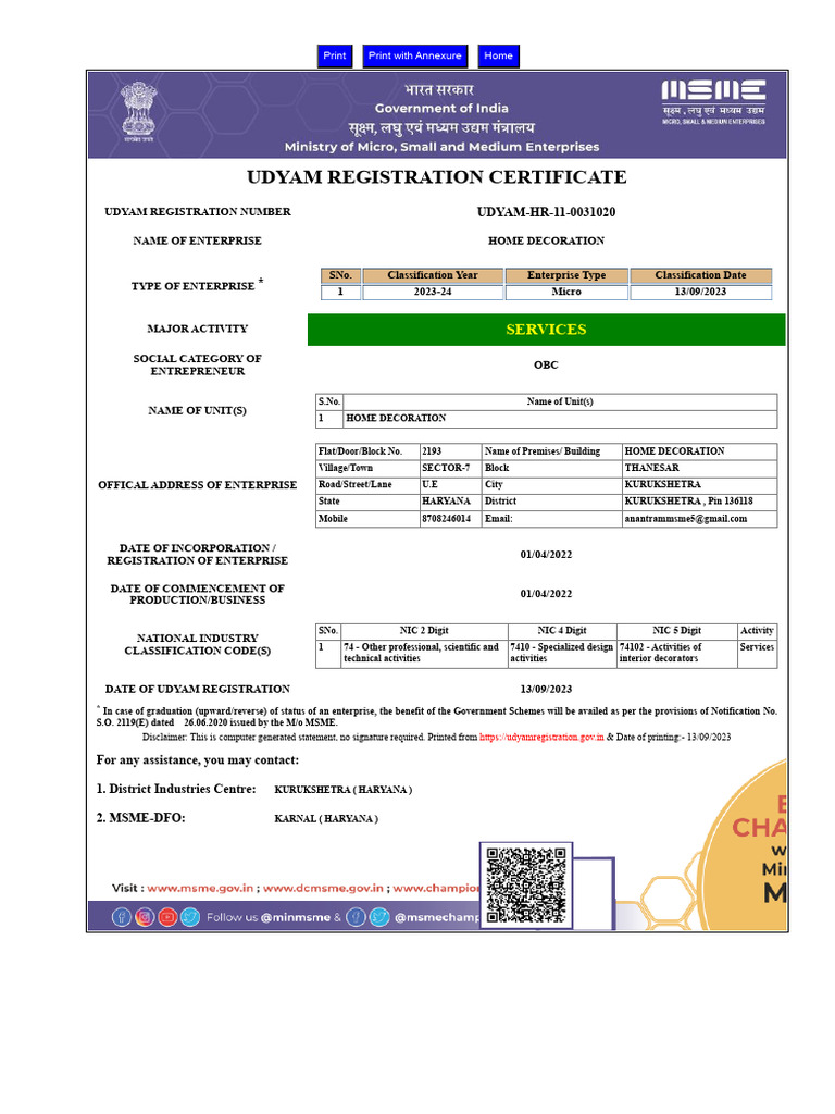 Print - Udyam Registration Certificate ANIL | PDF | Computing