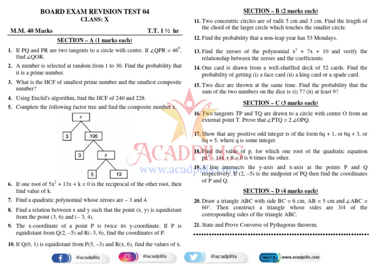 Class 10 Maths Revision Test 04 | PDF | Prime Number | Numbers
