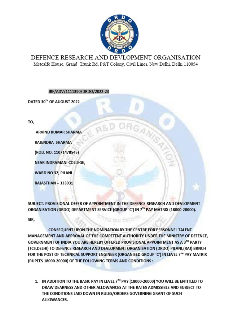 AP Letter DRDO (1) | Download Free PDF | Government | Justice