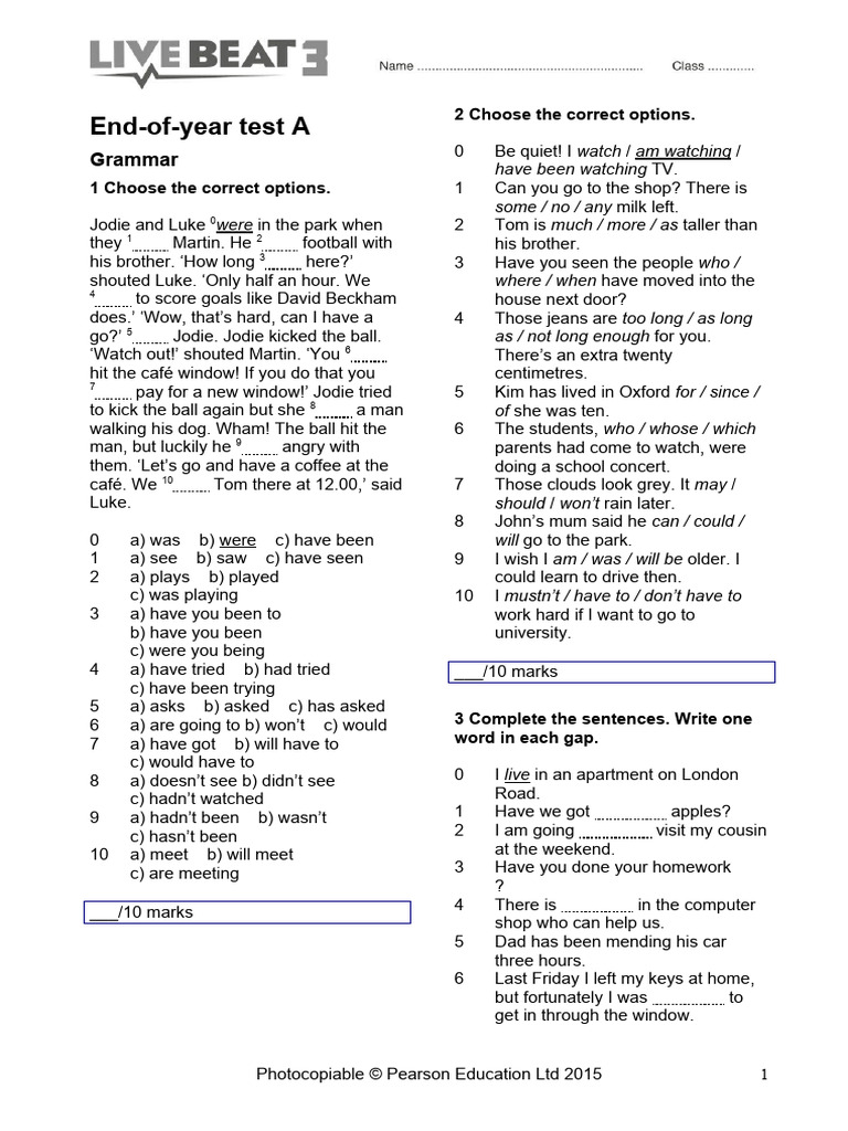 End-of-Year Grammar Test A | PDF