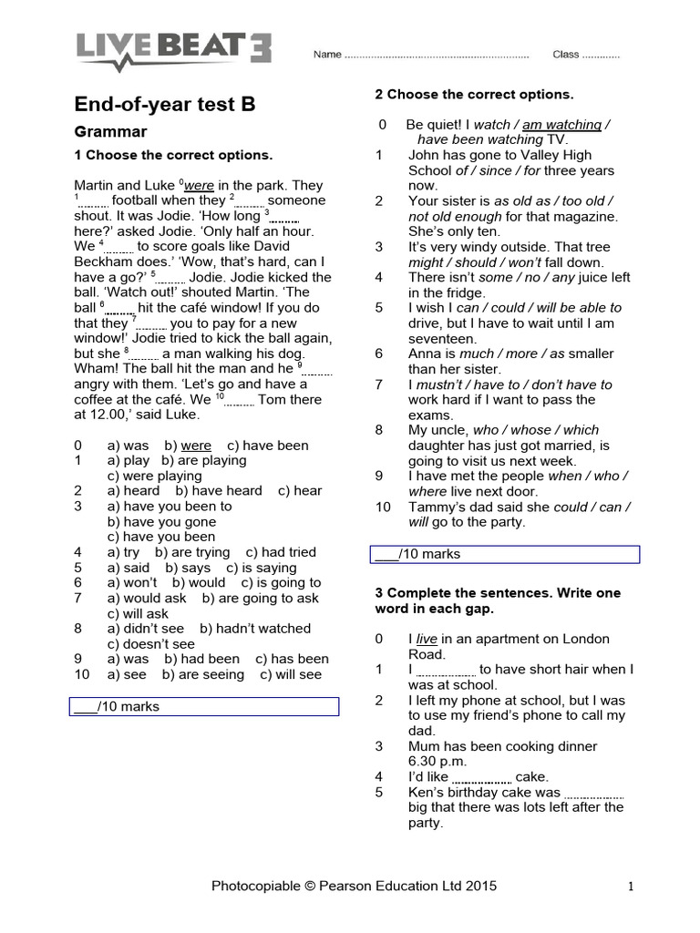 LB3 EndofYear Test B | PDF