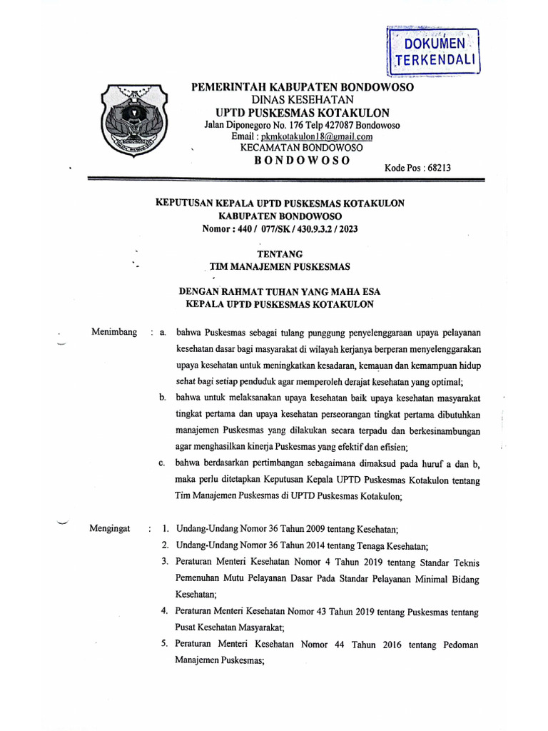 SK KMP Puskesmas | PDF