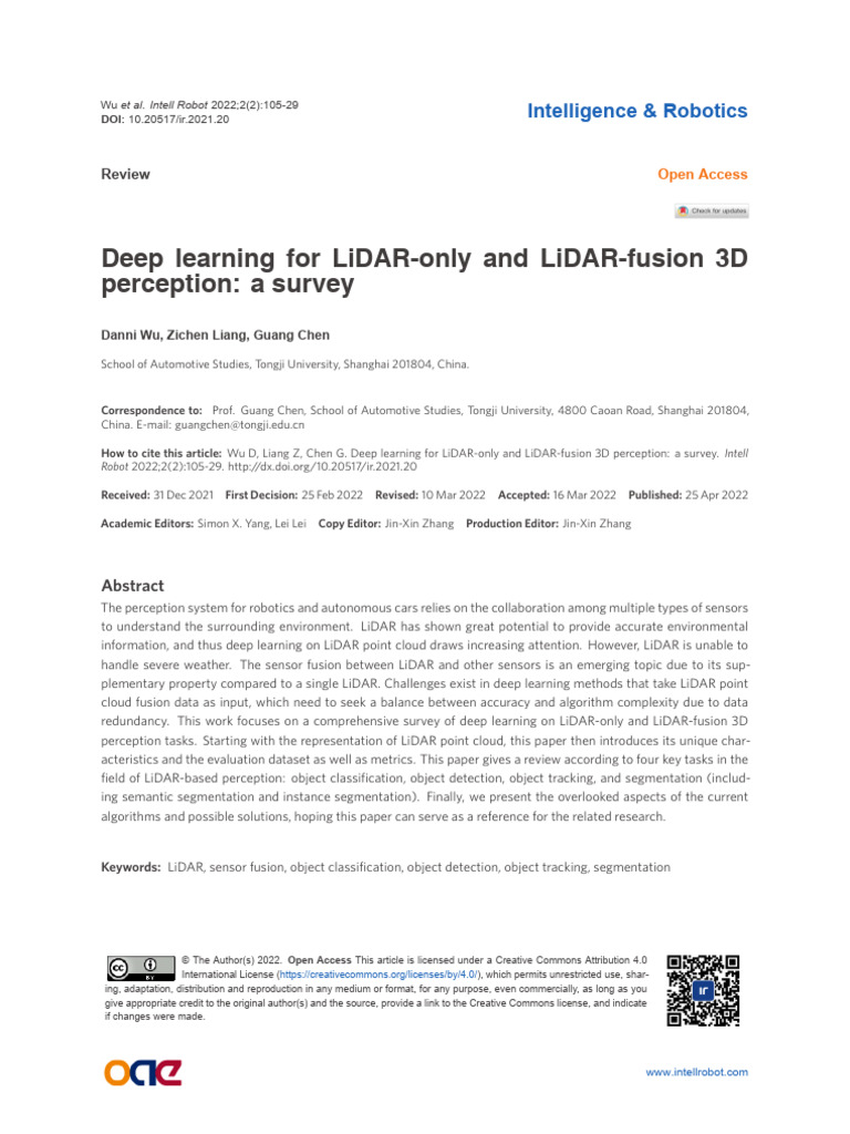 Deep Learning For Lidar-Only and Lidar-Fusion 3D Perception: A Survey ...