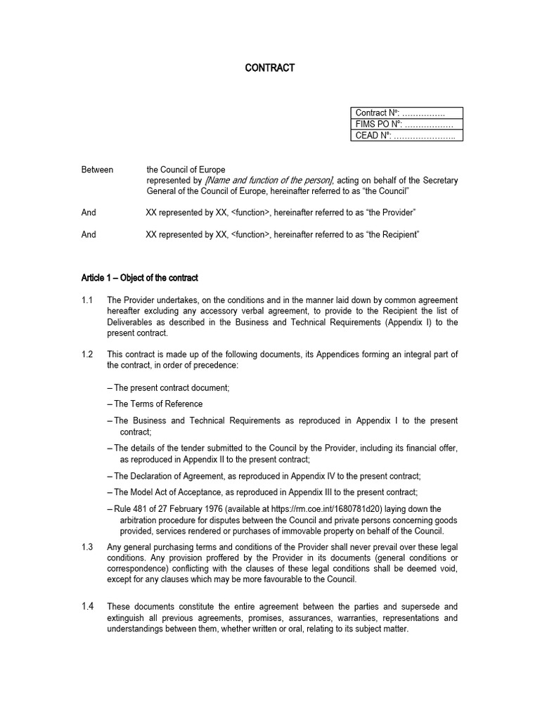 Appendix II - Draft Contract - Procurement For Third Parties | PDF ...