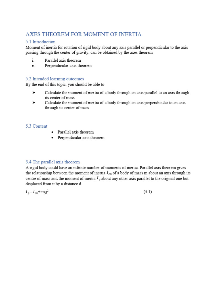 Axes Theorem For Moment of Inertia | PDF | Rotation | Euclidean Geometry