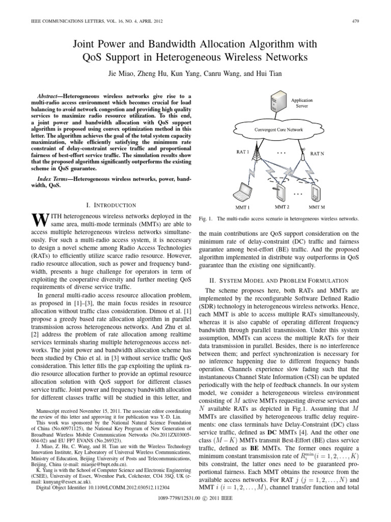 Joint Power And Bandwidth Allocation Algorithm With Qos Support In Heterogeneous Wireless