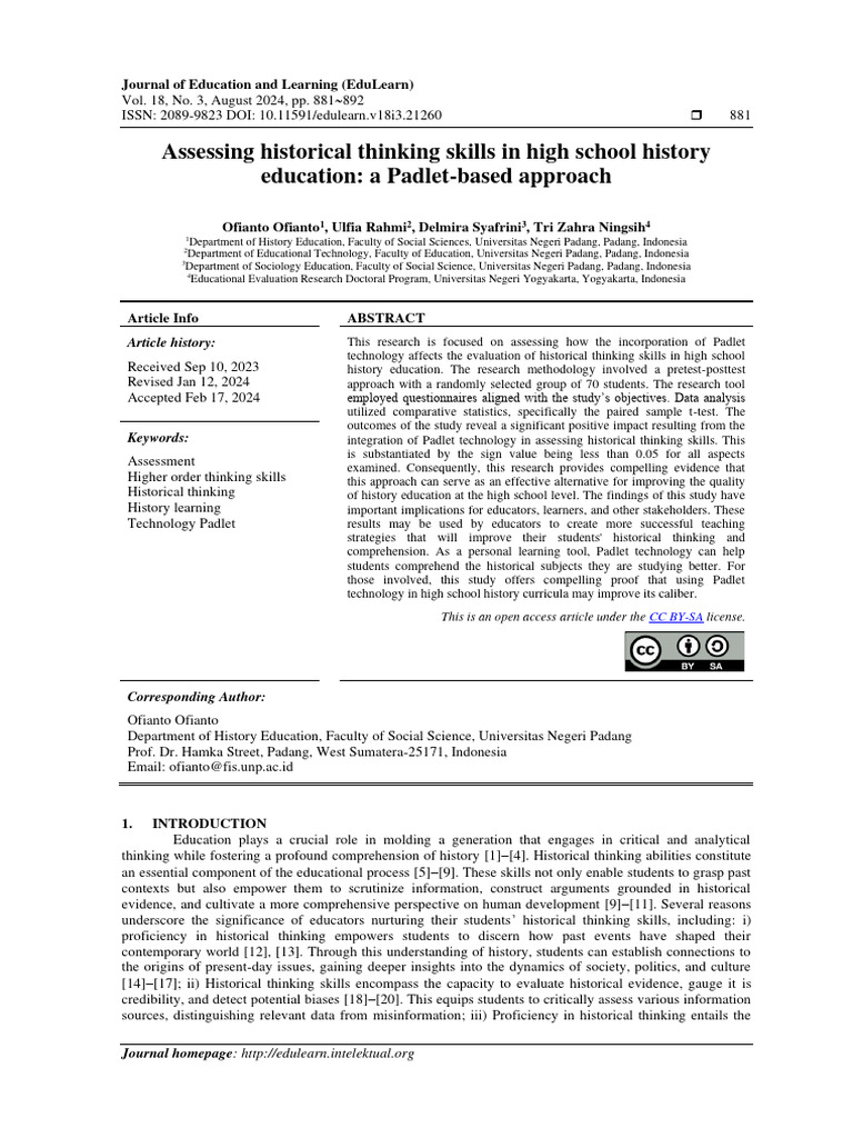 Assessing historical thinking skills in high school history education ...