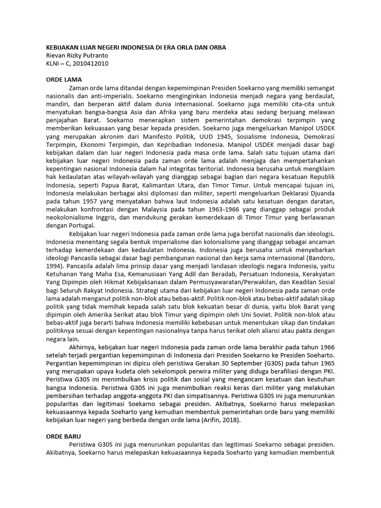Rievan Rizky Putranto - KLNI C - TUGAS KEBIJAKAN LUAR NEGERI INDONESIA DI ERA ORLA DAN ORBA ...